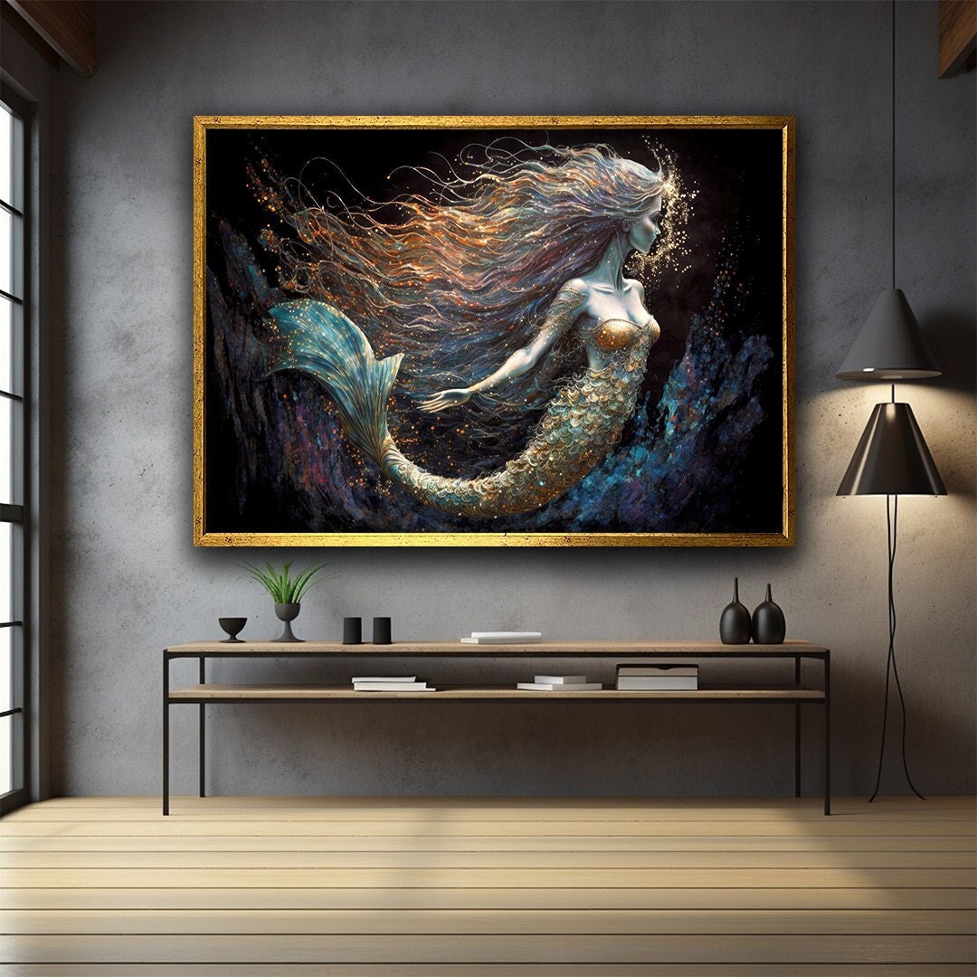 Mermaid Canvas Print Art, Abstract Mermaid Canvas Print Wall Decor ...