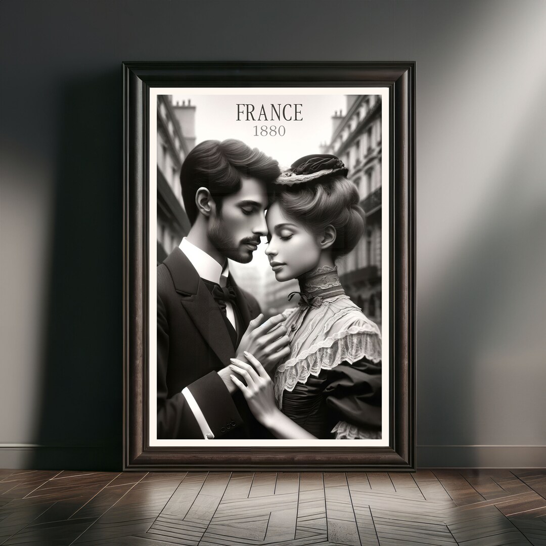 1880 Vintage French Lovers Portrait, Classic Parisian Romance Wall Art ...