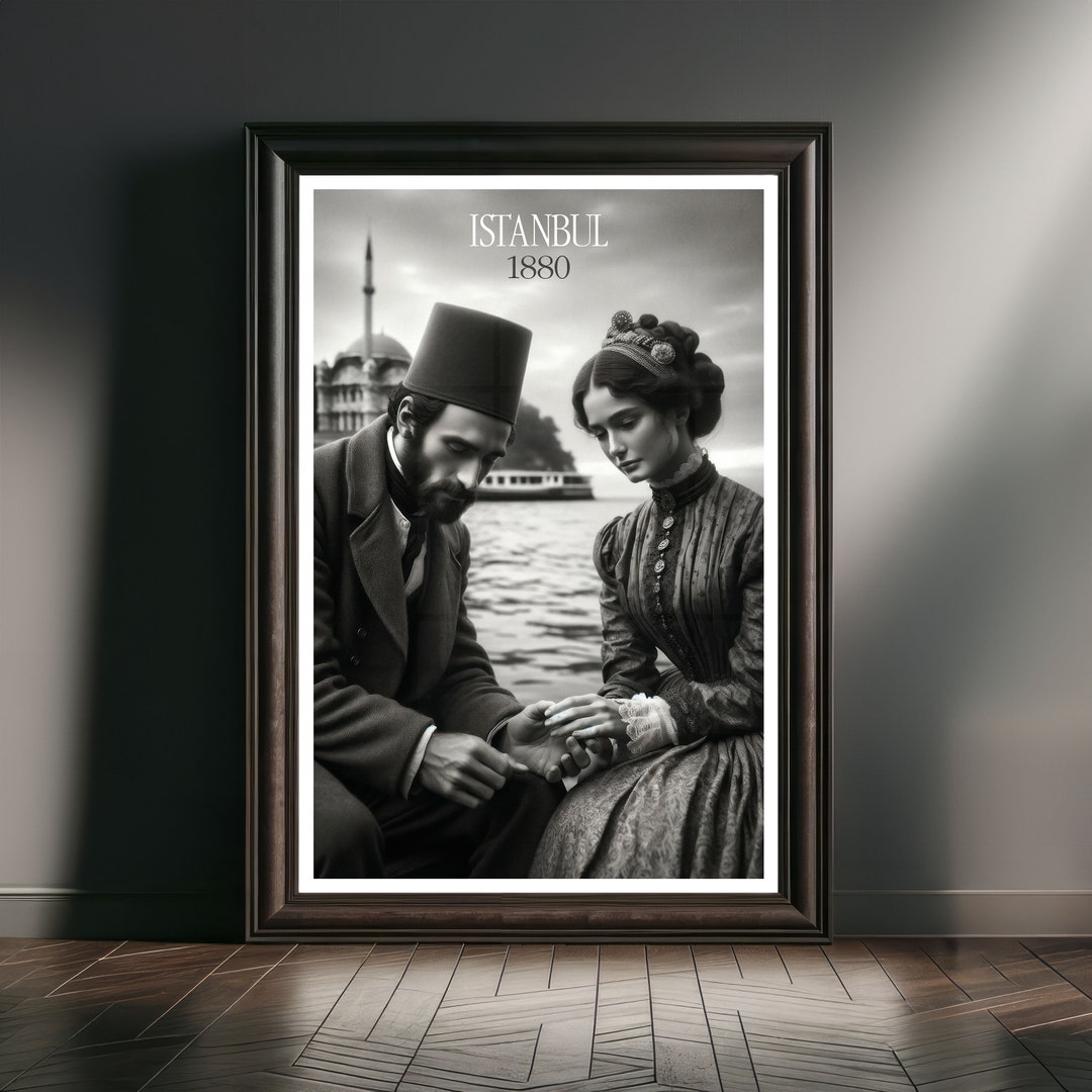 Romantic 1880 Istanbul Art Print - Vintage Ottoman Couple Embrace ...