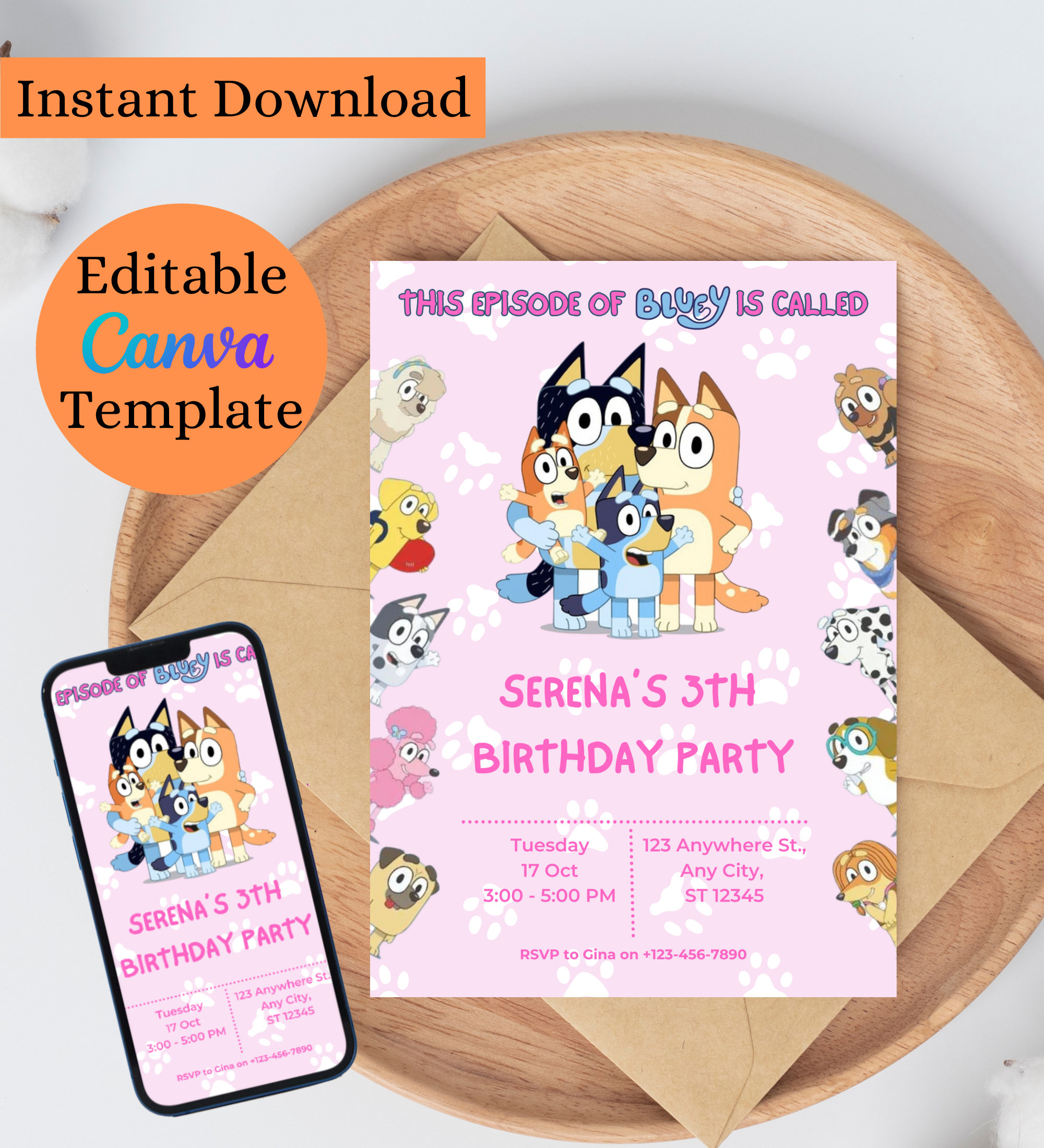 Invitación de cumpleaños de Bluey tarjeta de invitación de - Etsy México