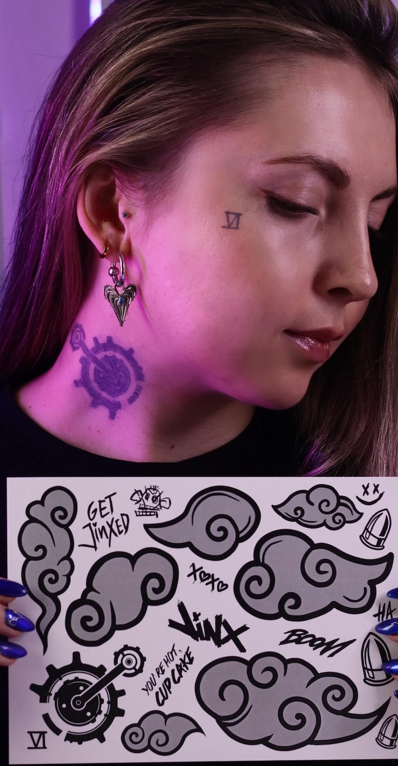 Arcane Tattoo - Jinx Temporary Tattoo Merch, Vi Tattoo Cosplay, LOL ...