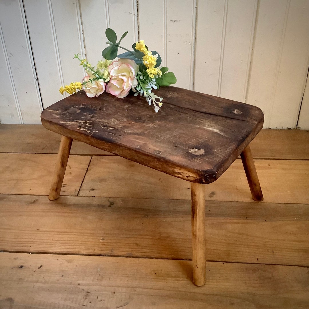 Primitive Handmade Wooden Milking Stool Reclaimed Barn Wood Stool Old ...