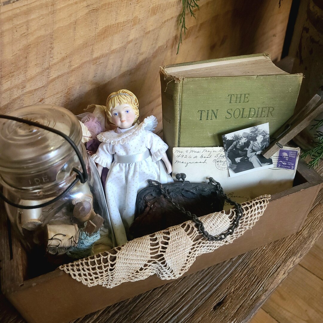 Primitive Style Wooden Sewing Machine Drawer Full of Antiques ...