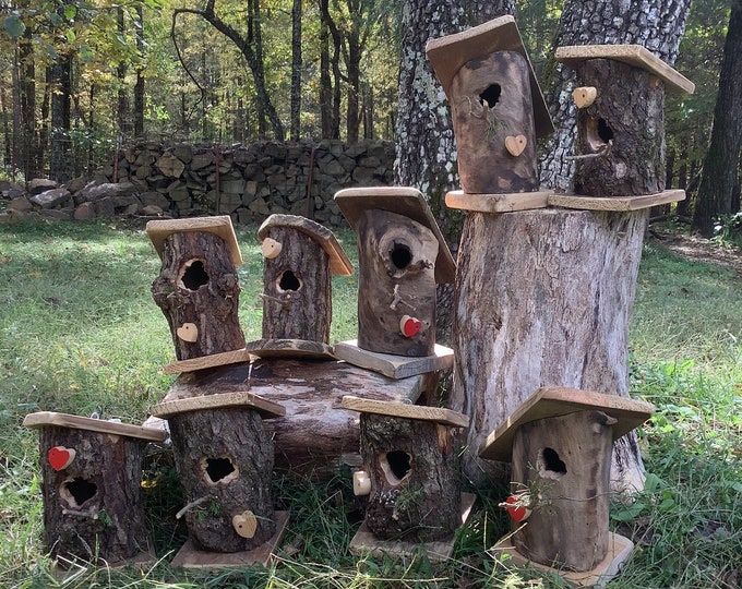 Real Hollowed Log Bird House- Natural Wood Bird Houses- Primitive ...