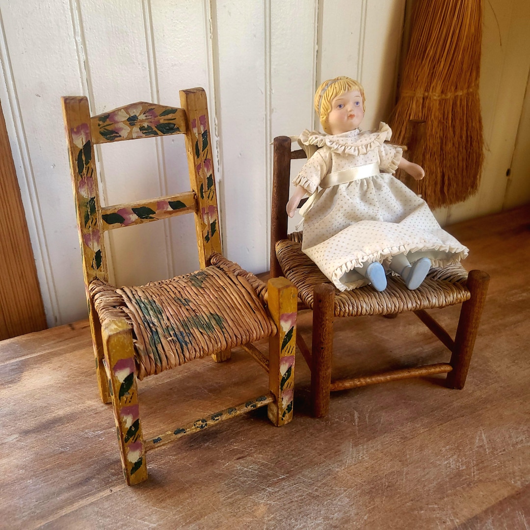 Set of 2! Vintage Wooden Doll Chairs- Small Doll Size- or Little Plant ...
