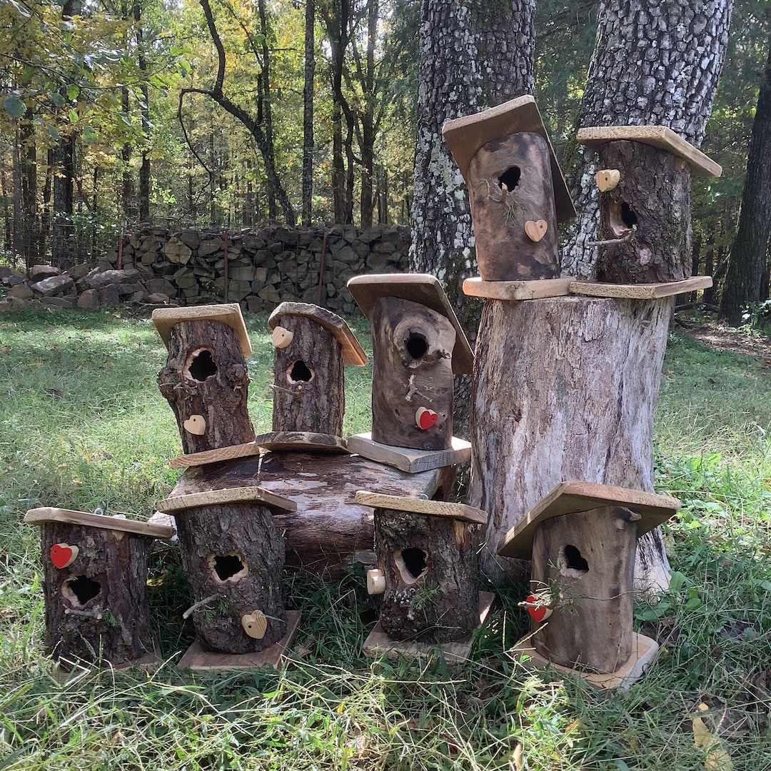 Real Hollowed Log Bird House Natural Wood Bird Houses Primitive/rustic ...
