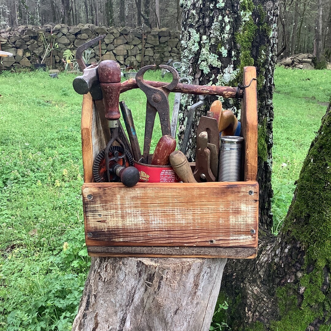 Handmade Wooden Carrying Box With Extras Full of Antique Tools 12x13x6 ...