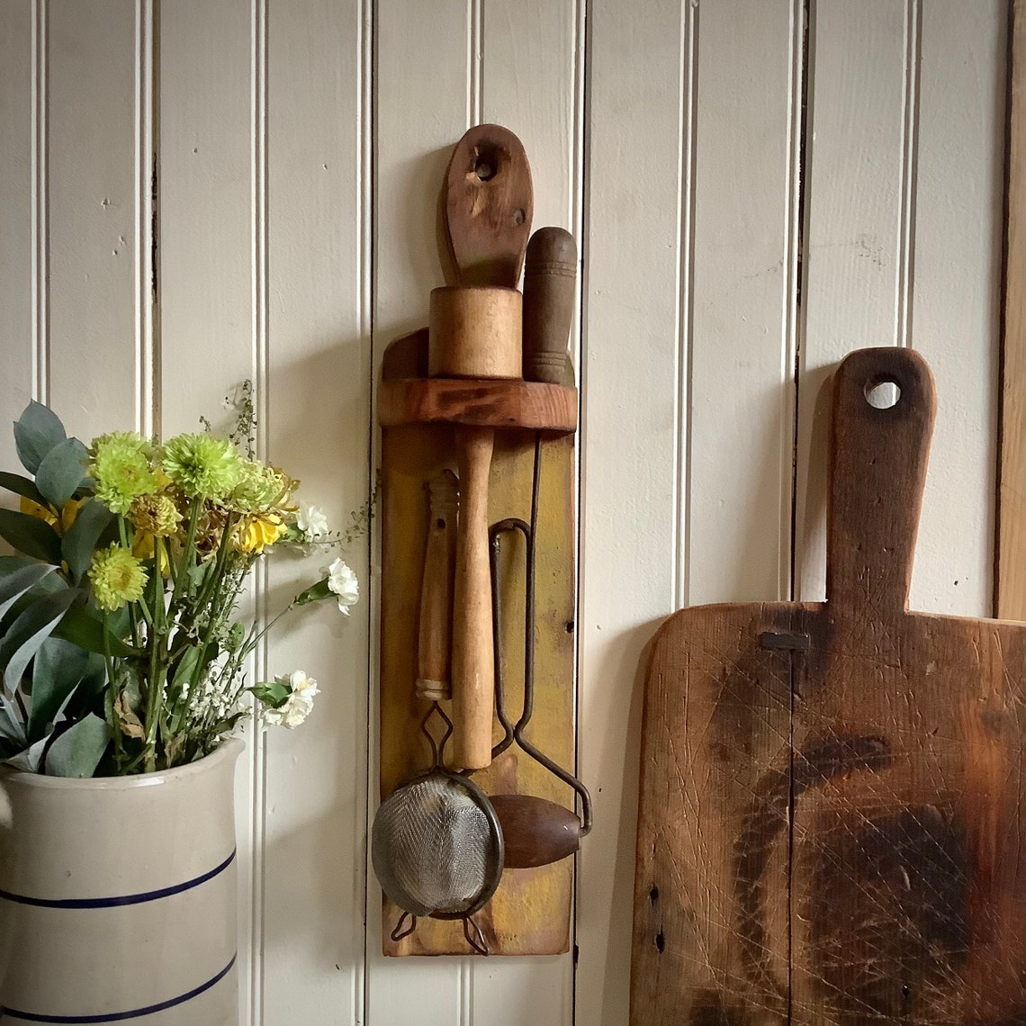 19x4.5 Inch Primitive Style Utensil Holder Board Made With Reclaimed ...