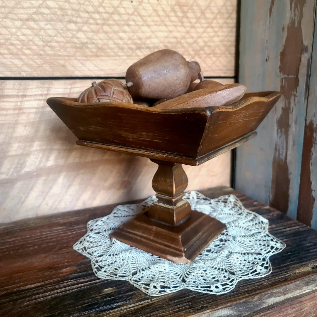 Set of 9! A Vintage Wooden Tower Bowl/stand With 8 Hand Made Pieces of ...