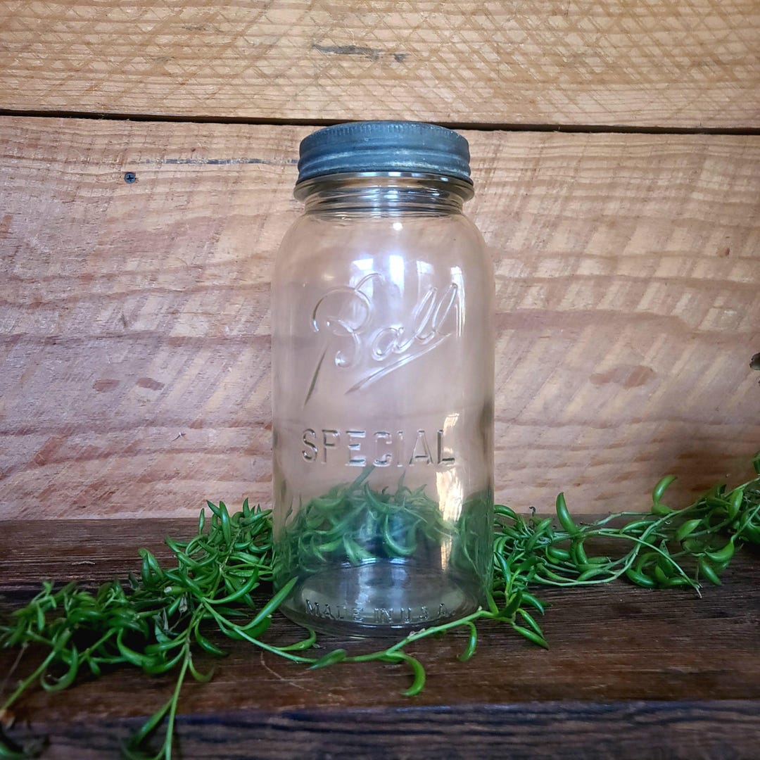 Antique BALL "special" 2 Quart Glass Canning Jar- Zinc & Glass Lid- USA ...