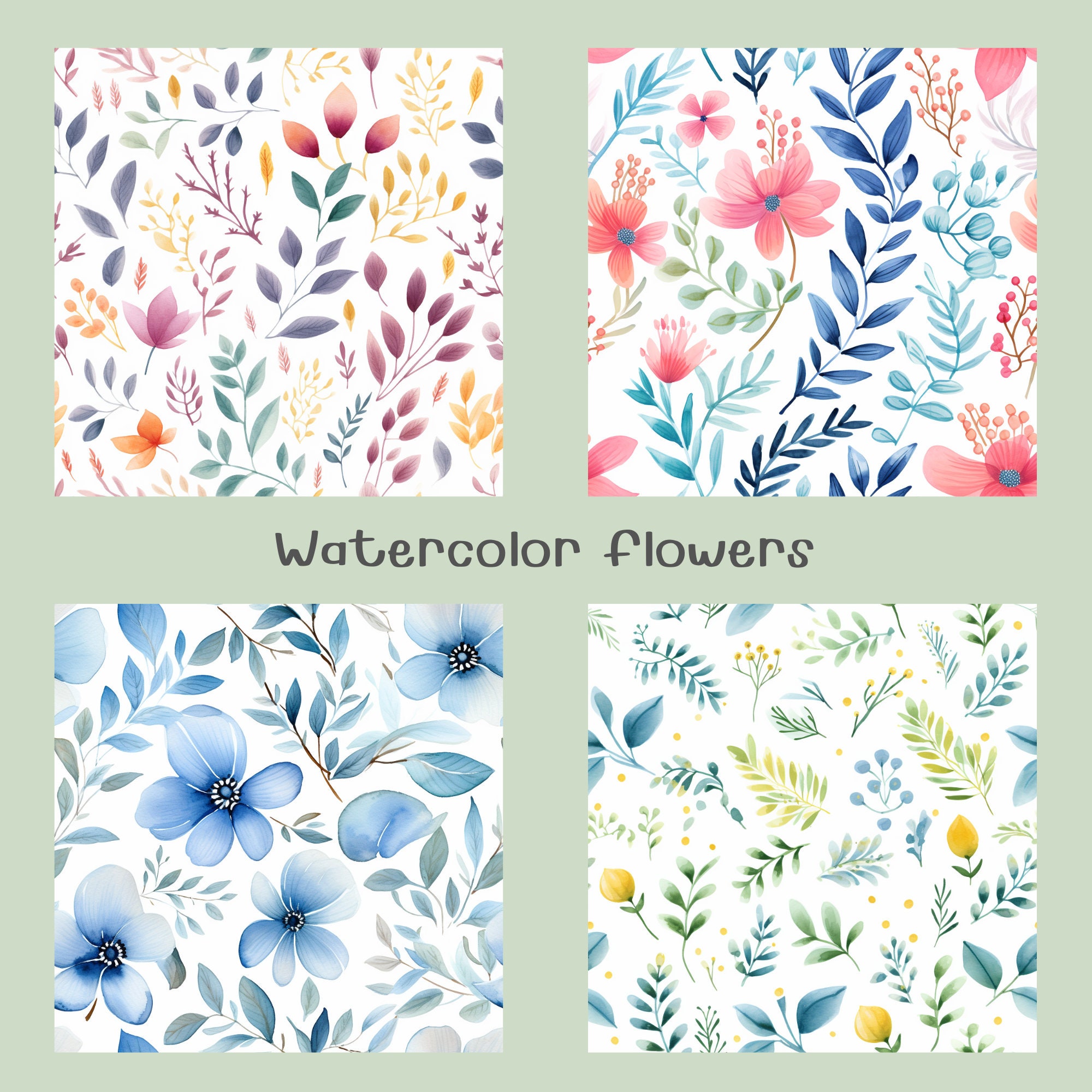 Watercolor Flowers Seamless Patterns - Etsy
