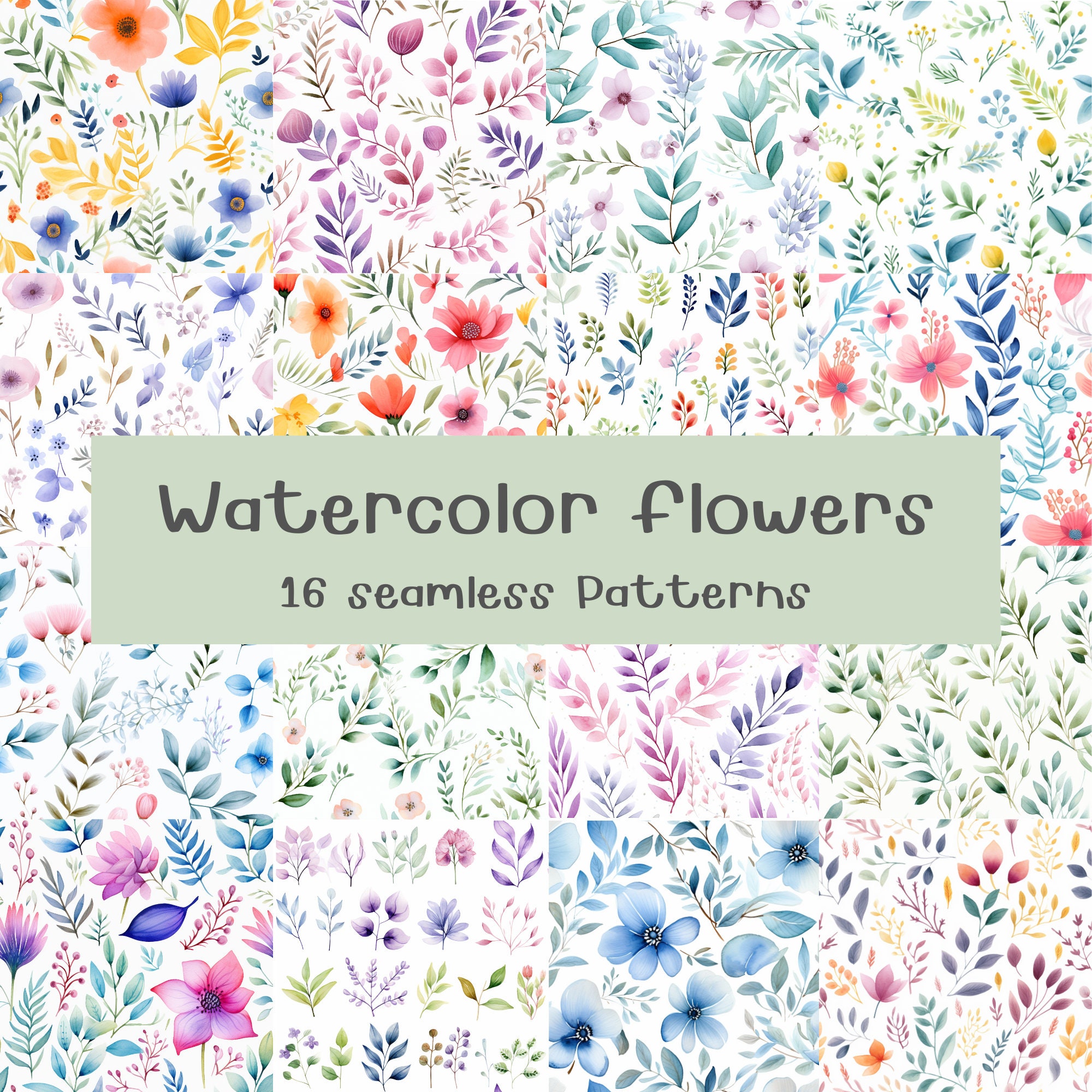Watercolor Flowers Seamless Patterns - Etsy