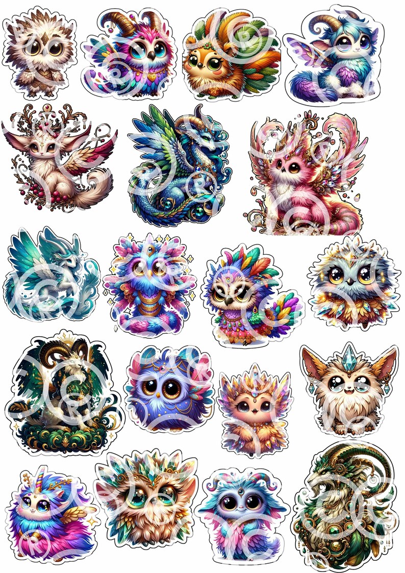 Printable PNG: Cute Mythical Creature Stickers - Etsy