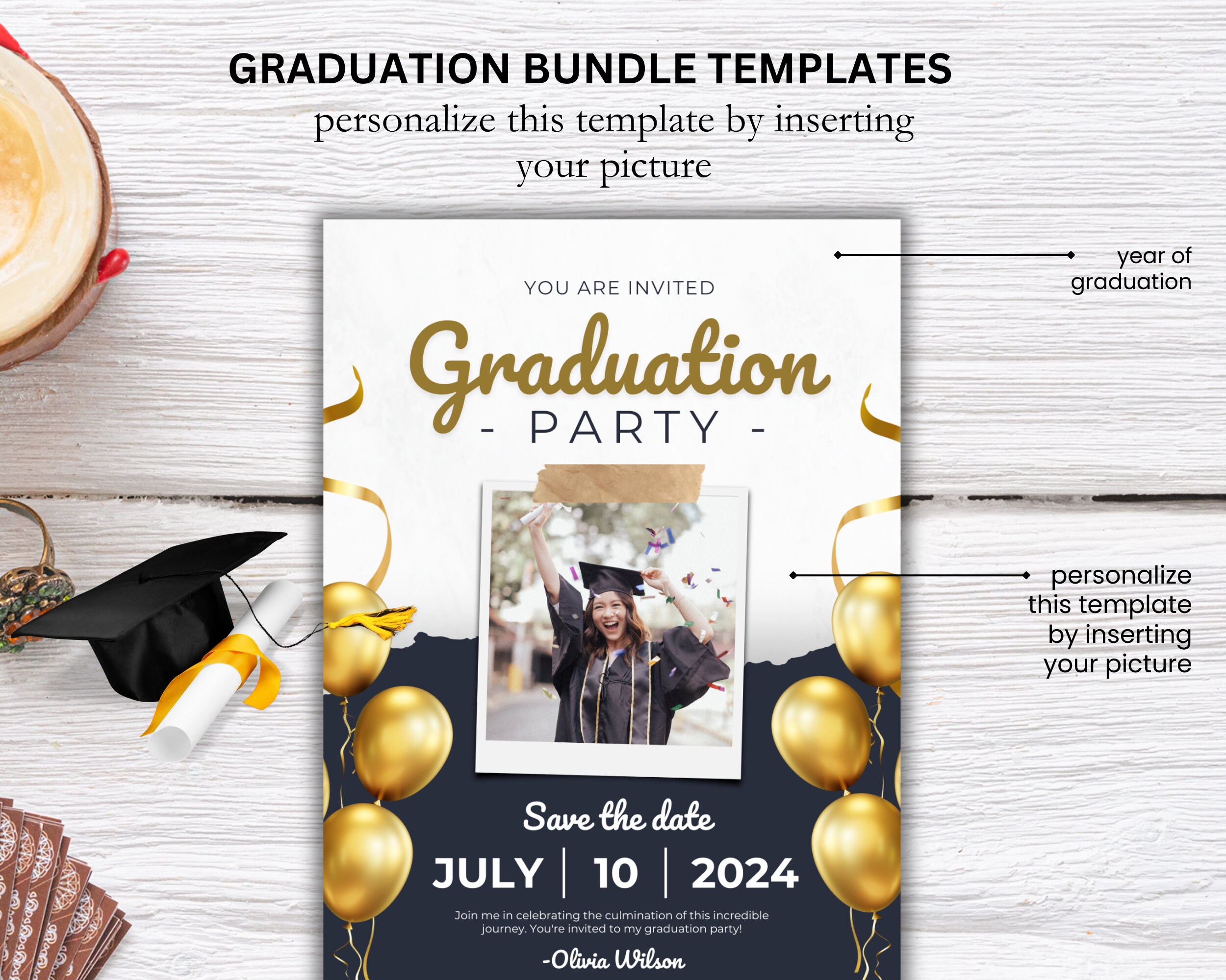 Graduation Bundle Templates, DIY Printable Kit, Grad Party Decor ...