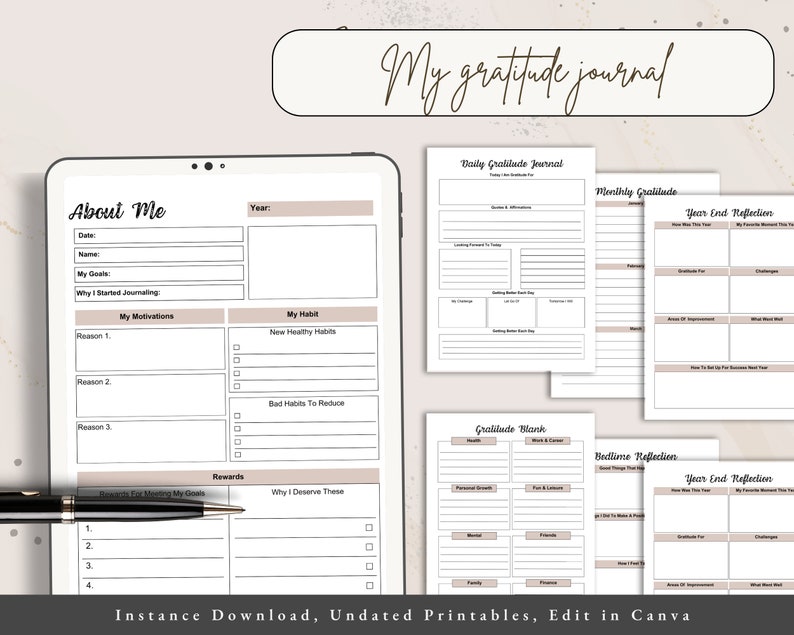 Gratitude Planner for Daily Reflection, Mindfulness Journal, Thankful ...