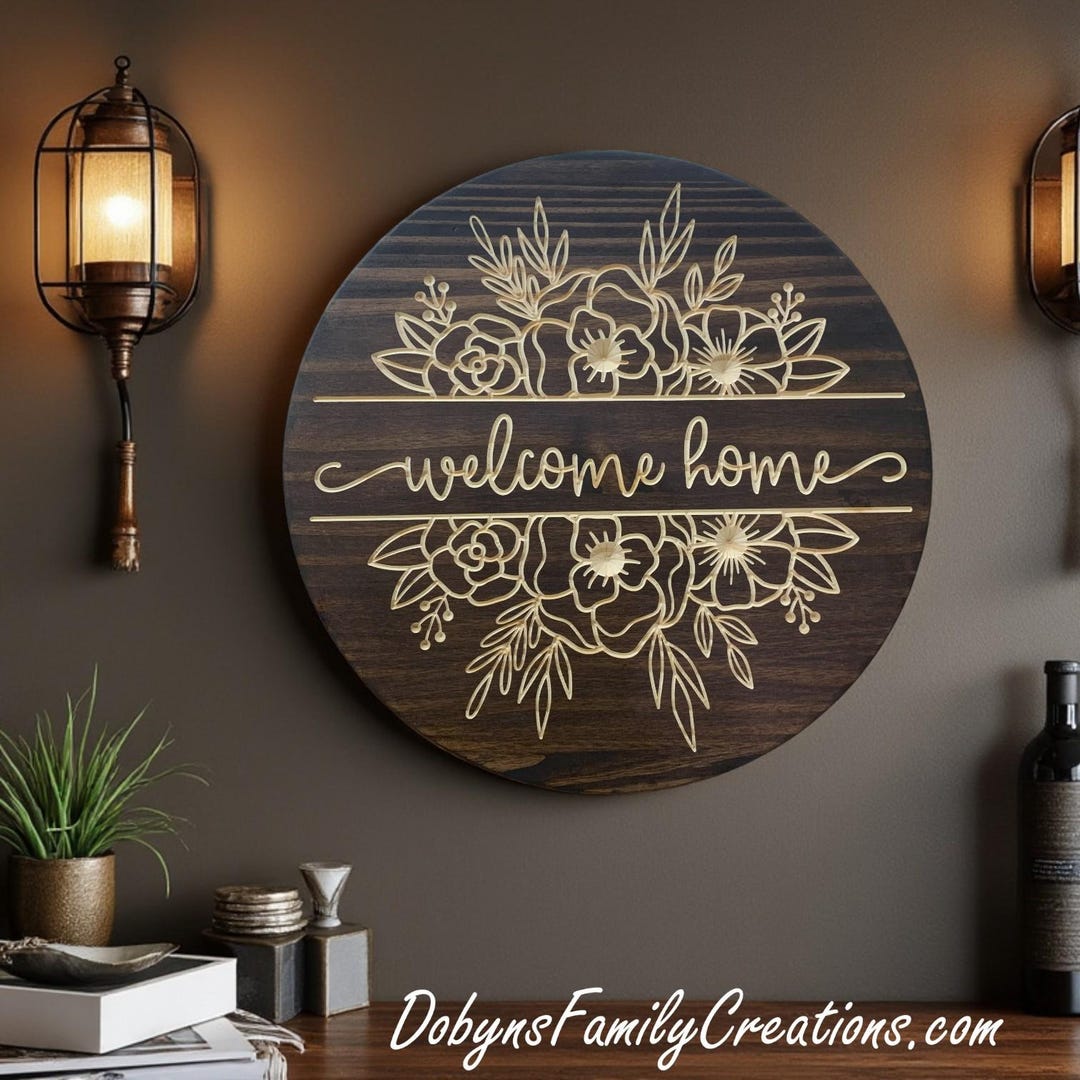 Welcome Home Flowers Wood Sign - Wall Art - Home Wall Decor - Home ...