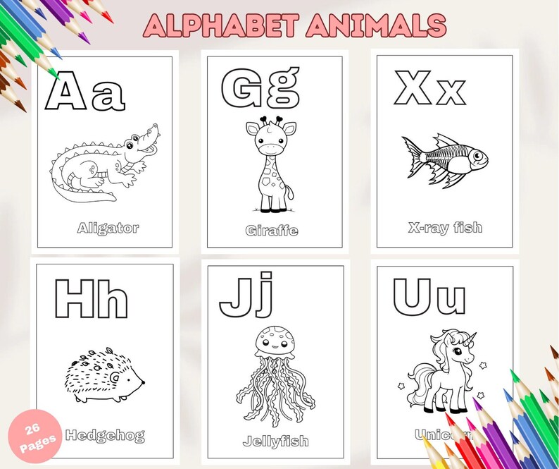 Alphabet Animals Printable Kids Coloring Pages for Home & - Etsy