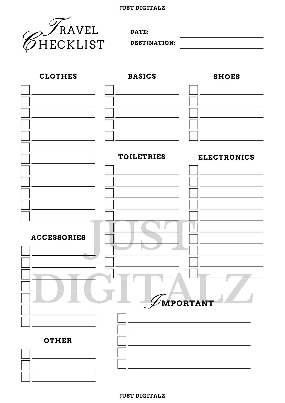 Ultimate Travel Checklist, Reusable, Printable, Instant Download ...