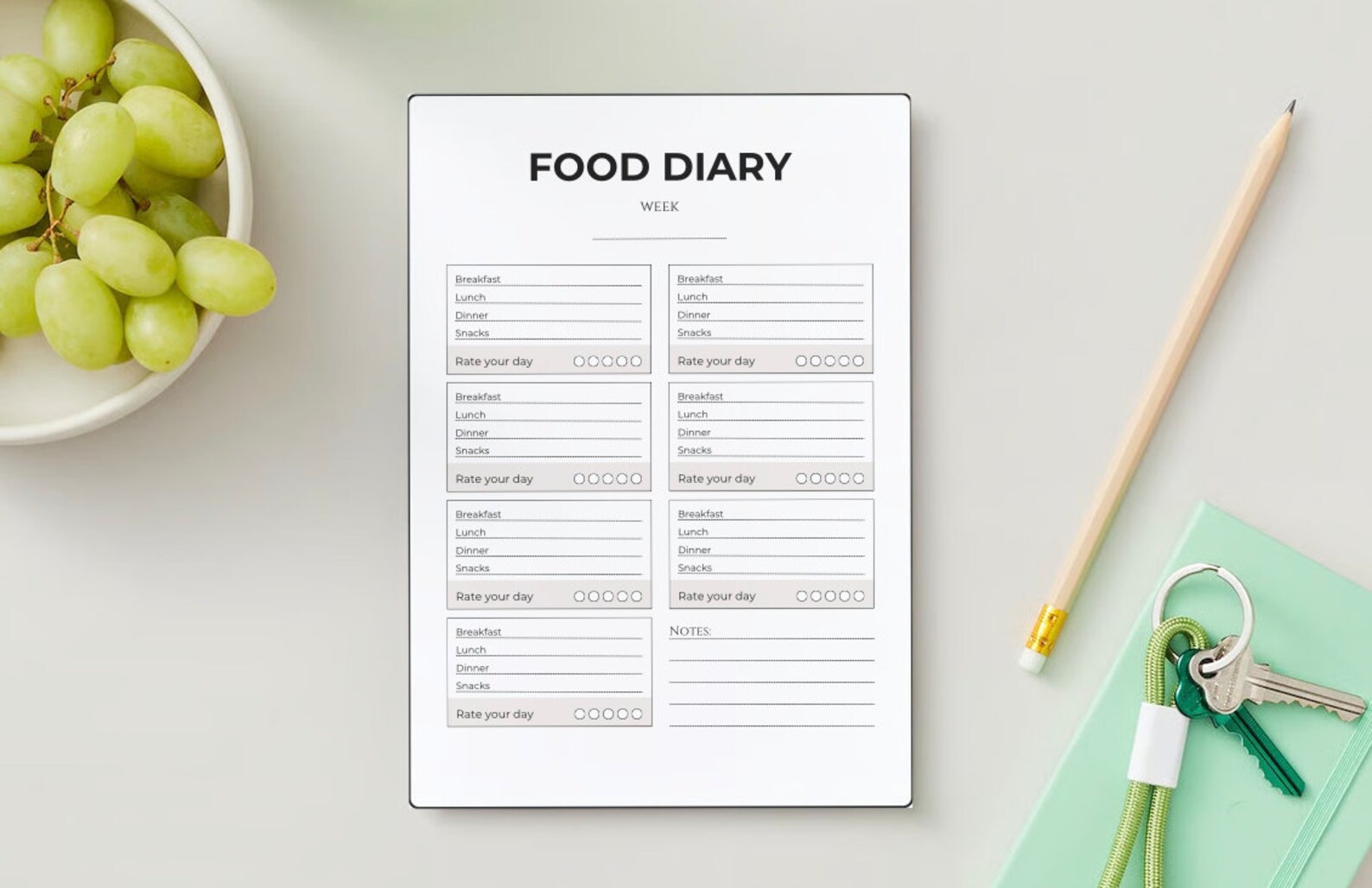 Weekly Food Diary, Instant Download, Printable Meal Planner, Track ...
