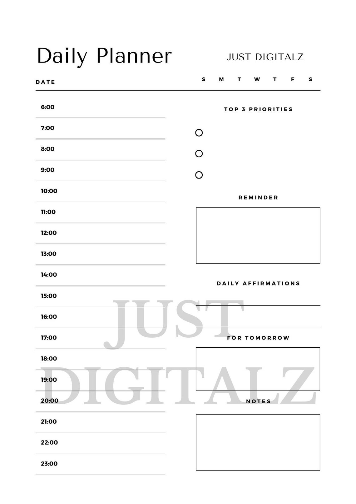 Smart Daily Planner, Reusable, Printable, Instant Download, Personal ...