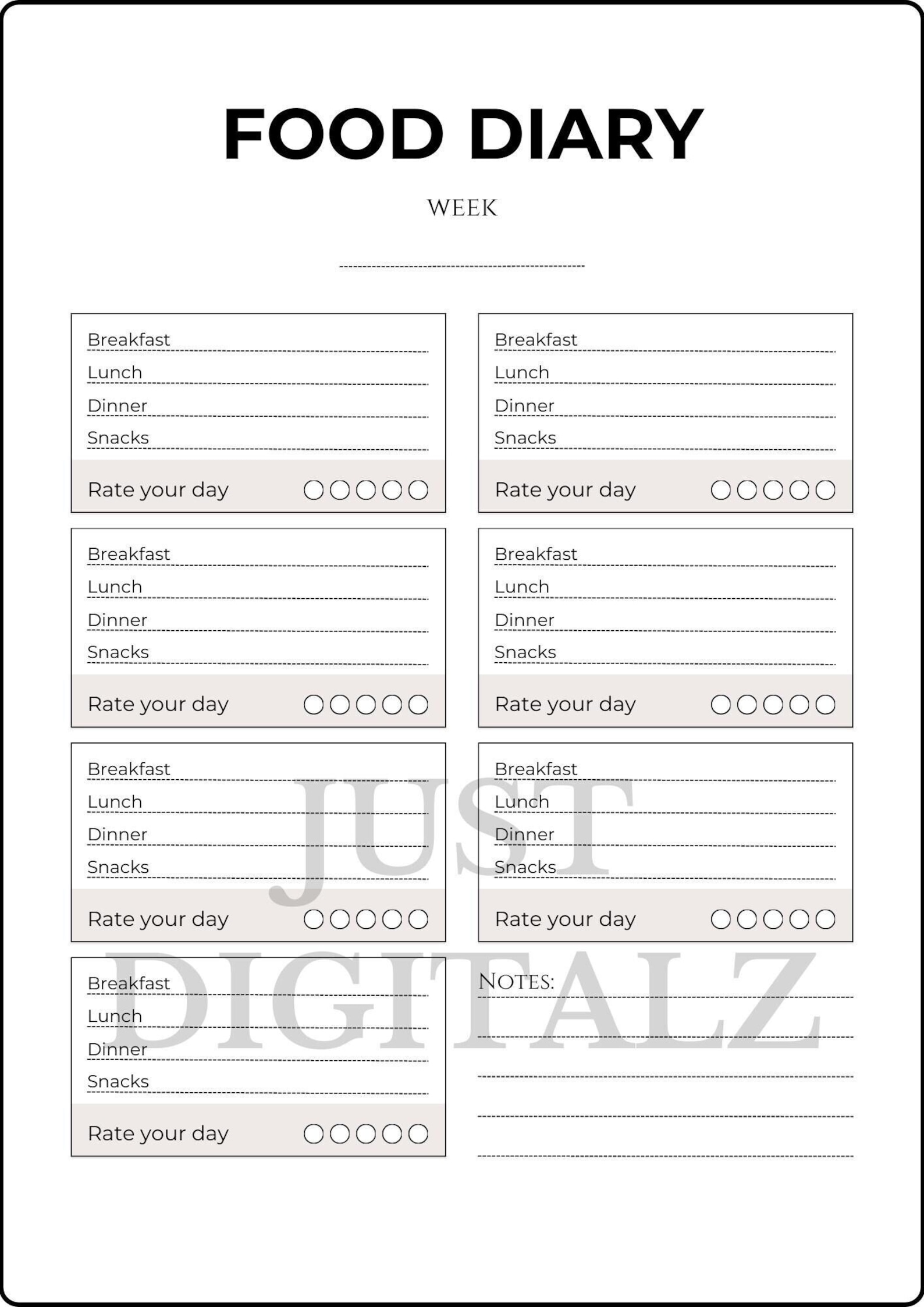 Weekly Food Diary, Instant Download, Printable Meal Planner, Track ...