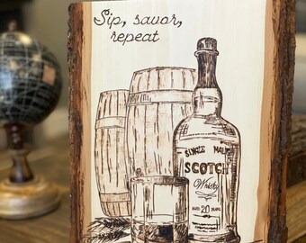 Rustic Handcrafted Wood Burning Pyrography on Solid Wood With Live Edge ...