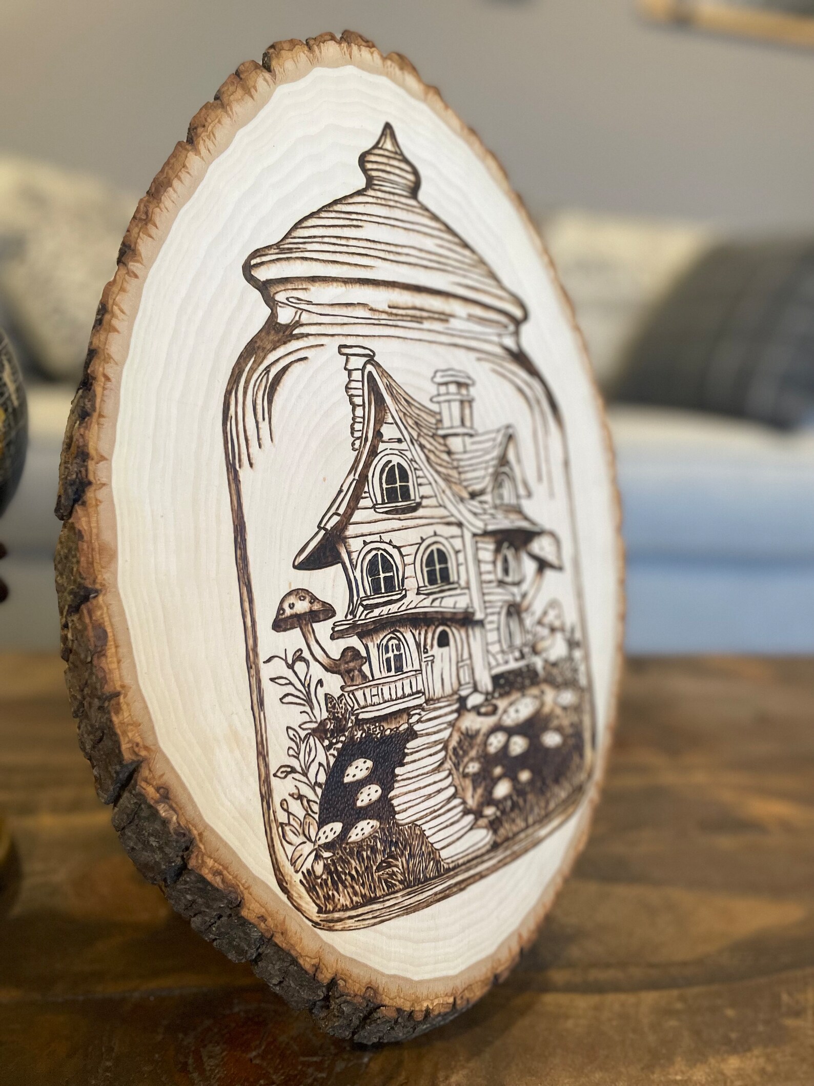 Handcrafted Wood Burning Pyrography Art - Fairy House in a Jar on ...