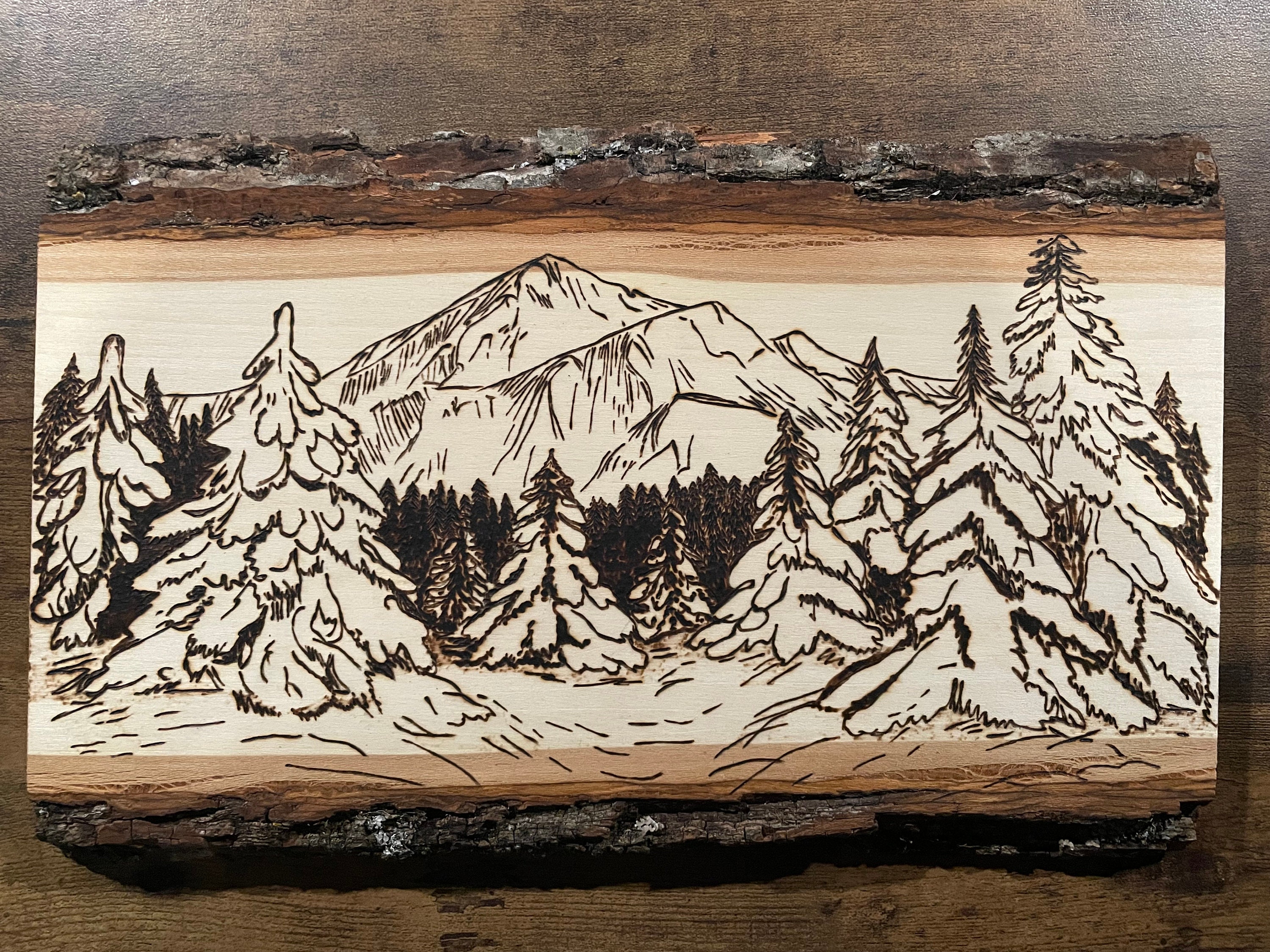 Rustic Handcrafted Wood Burning Pyrography on Solid Wood With Live Edge ...