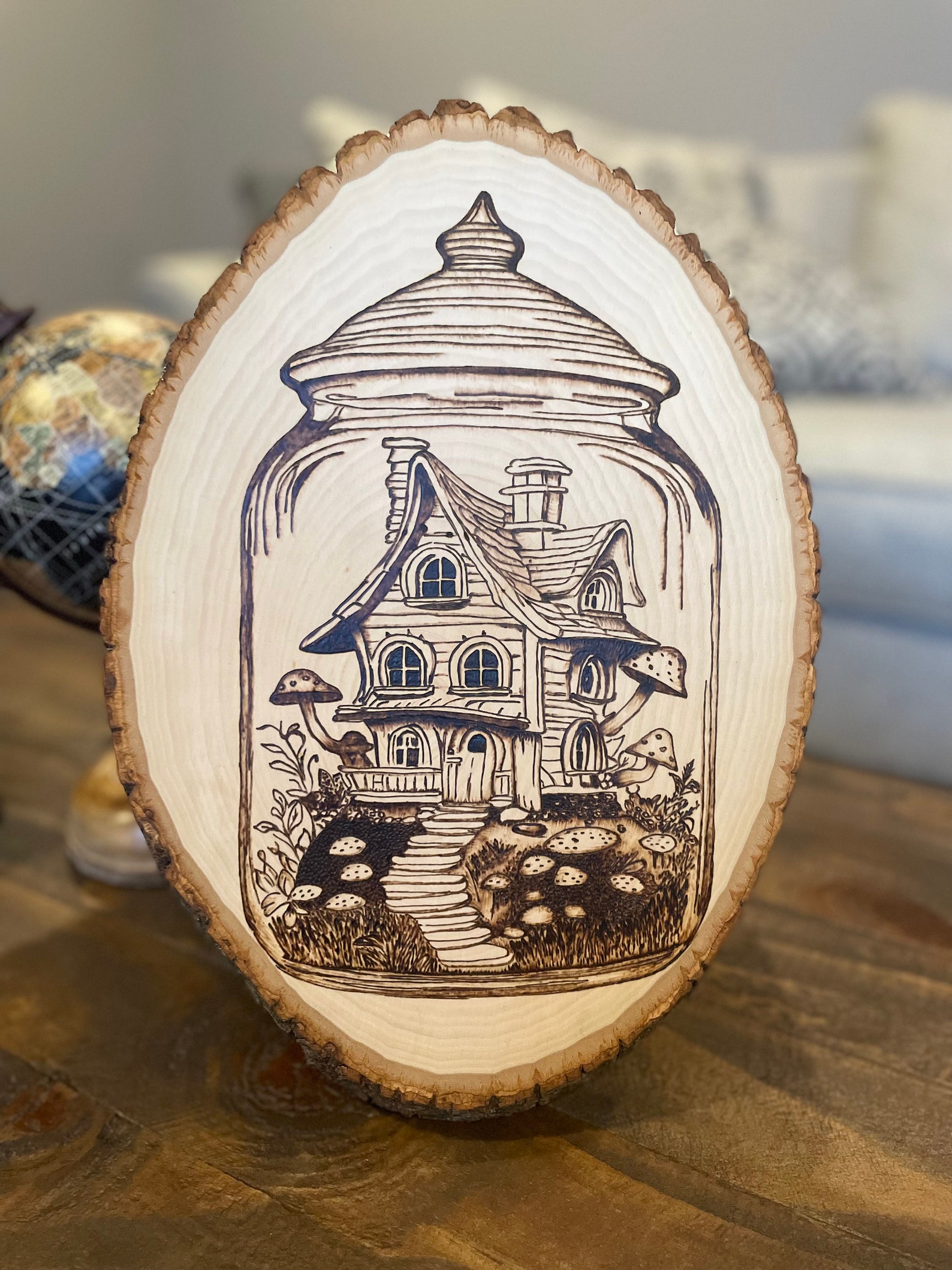 Handcrafted Wood Burning Pyrography Art - Fairy House in a Jar on ...