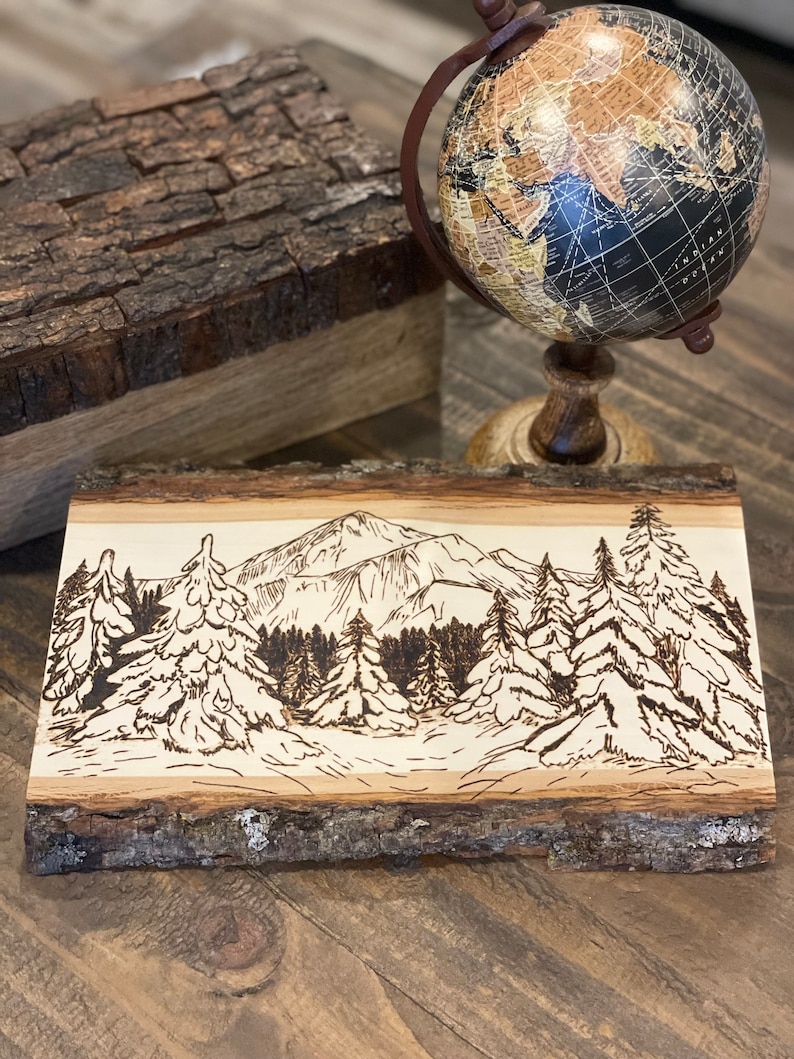 Rustic Handcrafted Wood Burning Pyrography on Solid Wood With Live Edge ...