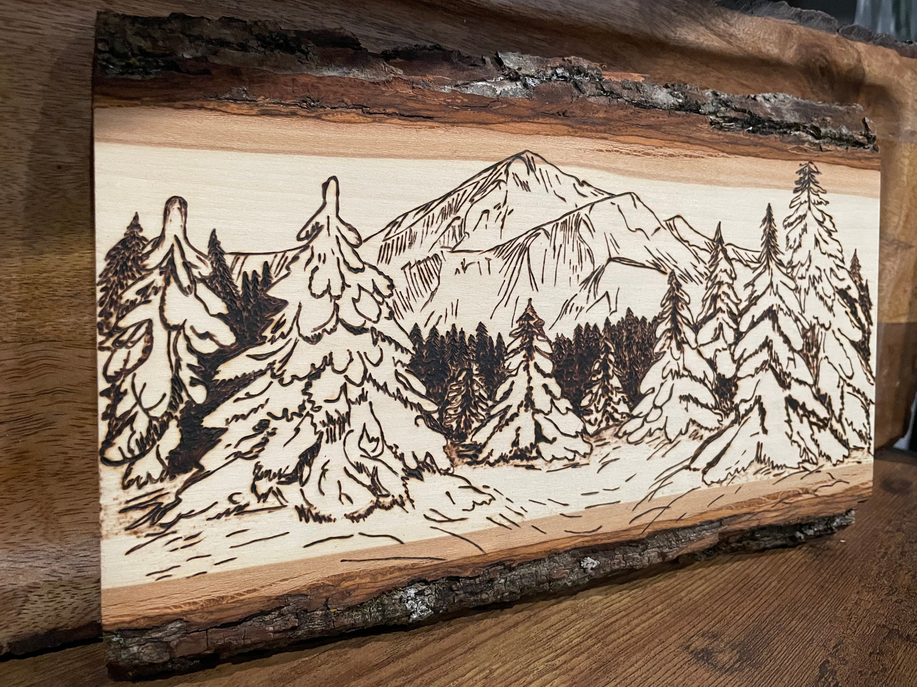 Rustic Handcrafted Wood Burning Pyrography on Solid Wood With Live Edge ...