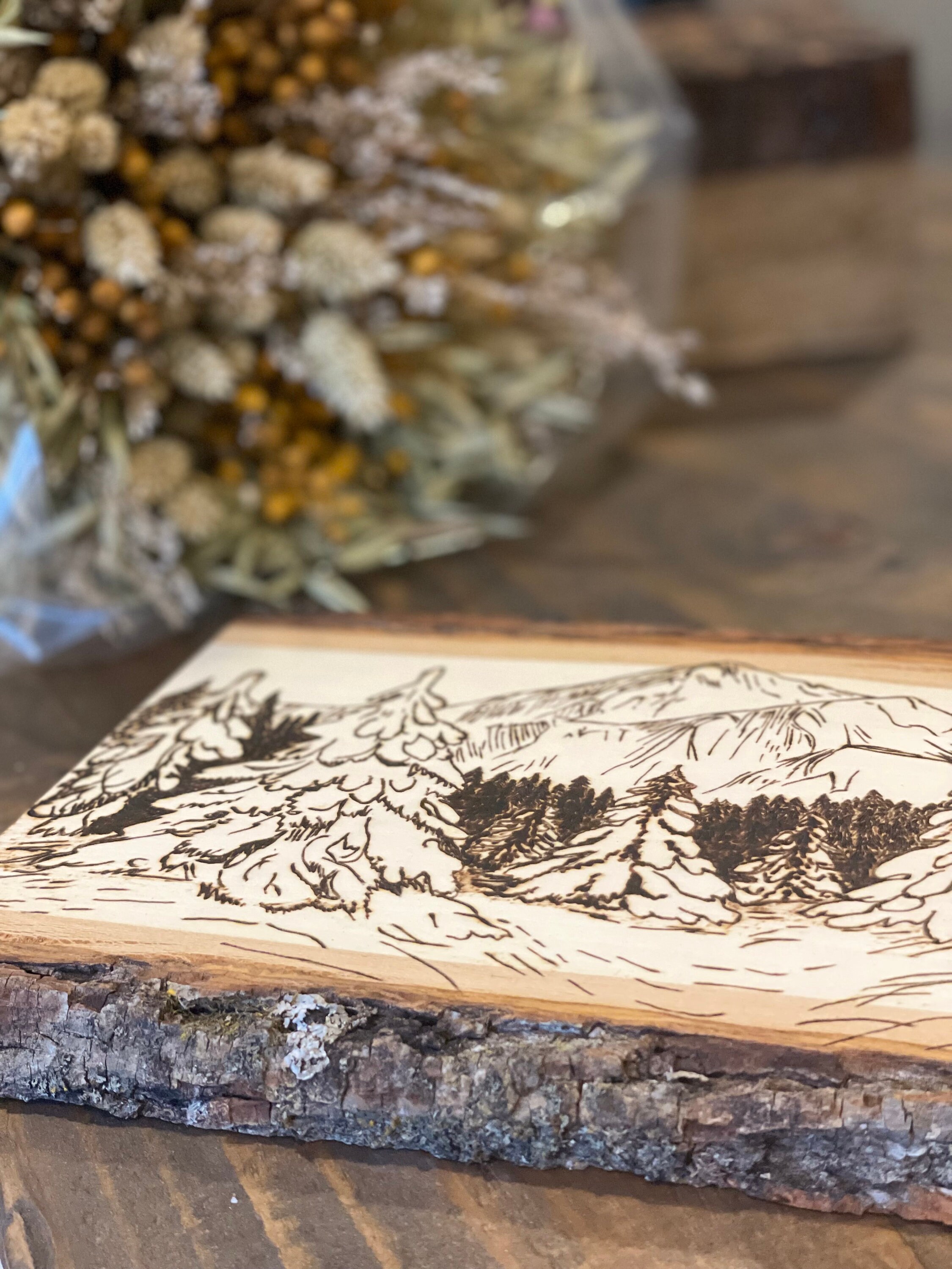 Rustic Handcrafted Wood Burning Pyrography on Solid Wood With Live Edge ...