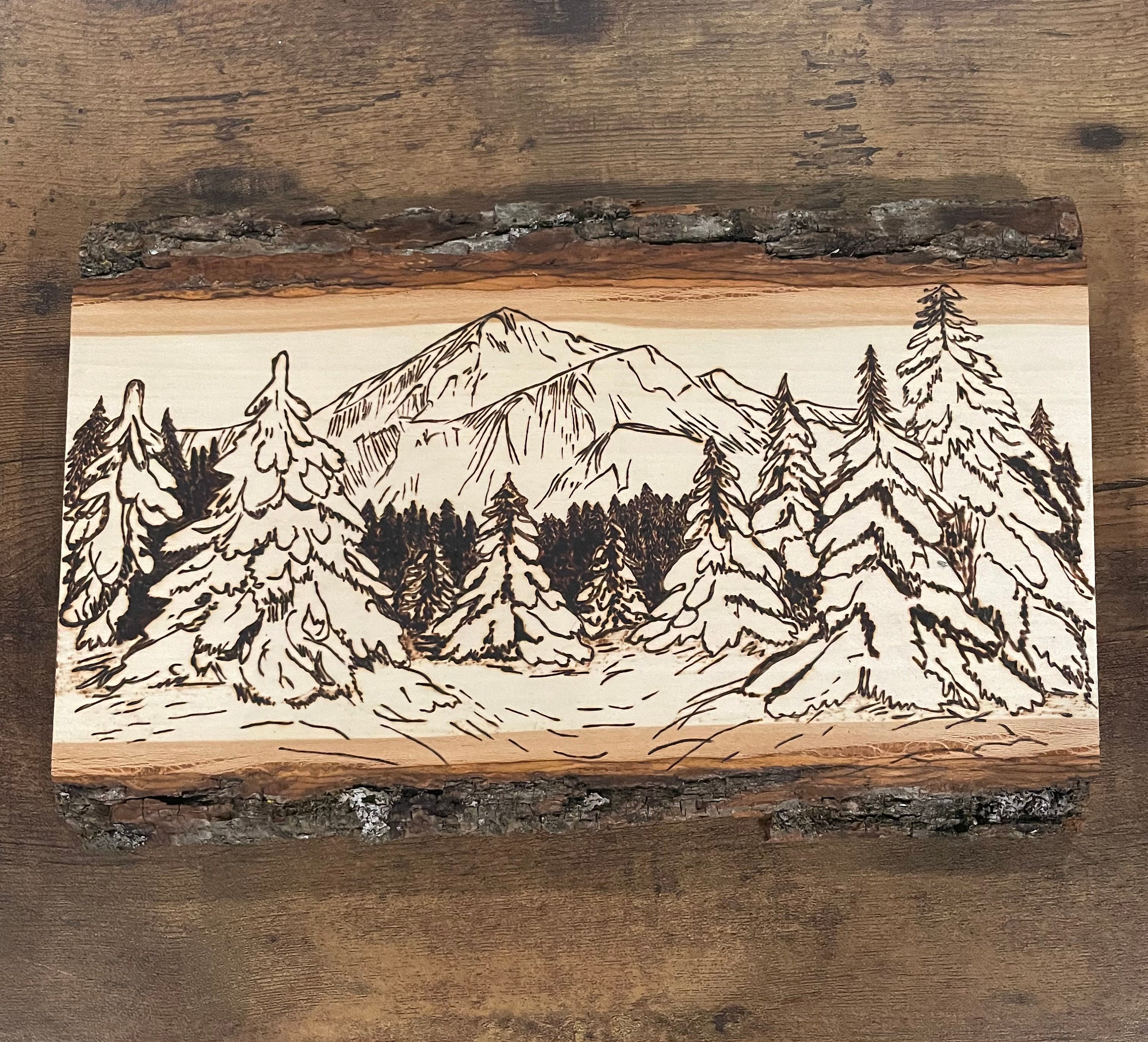 Rustic Handcrafted Wood Burning Pyrography on Solid Wood With Live Edge ...