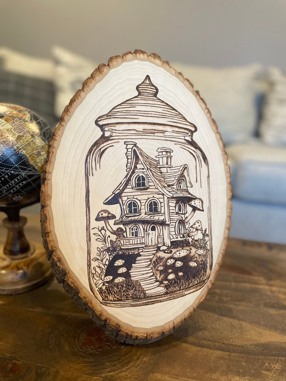 Handcrafted Wood Burning Pyrography Art - Fairy House in a Jar on ...