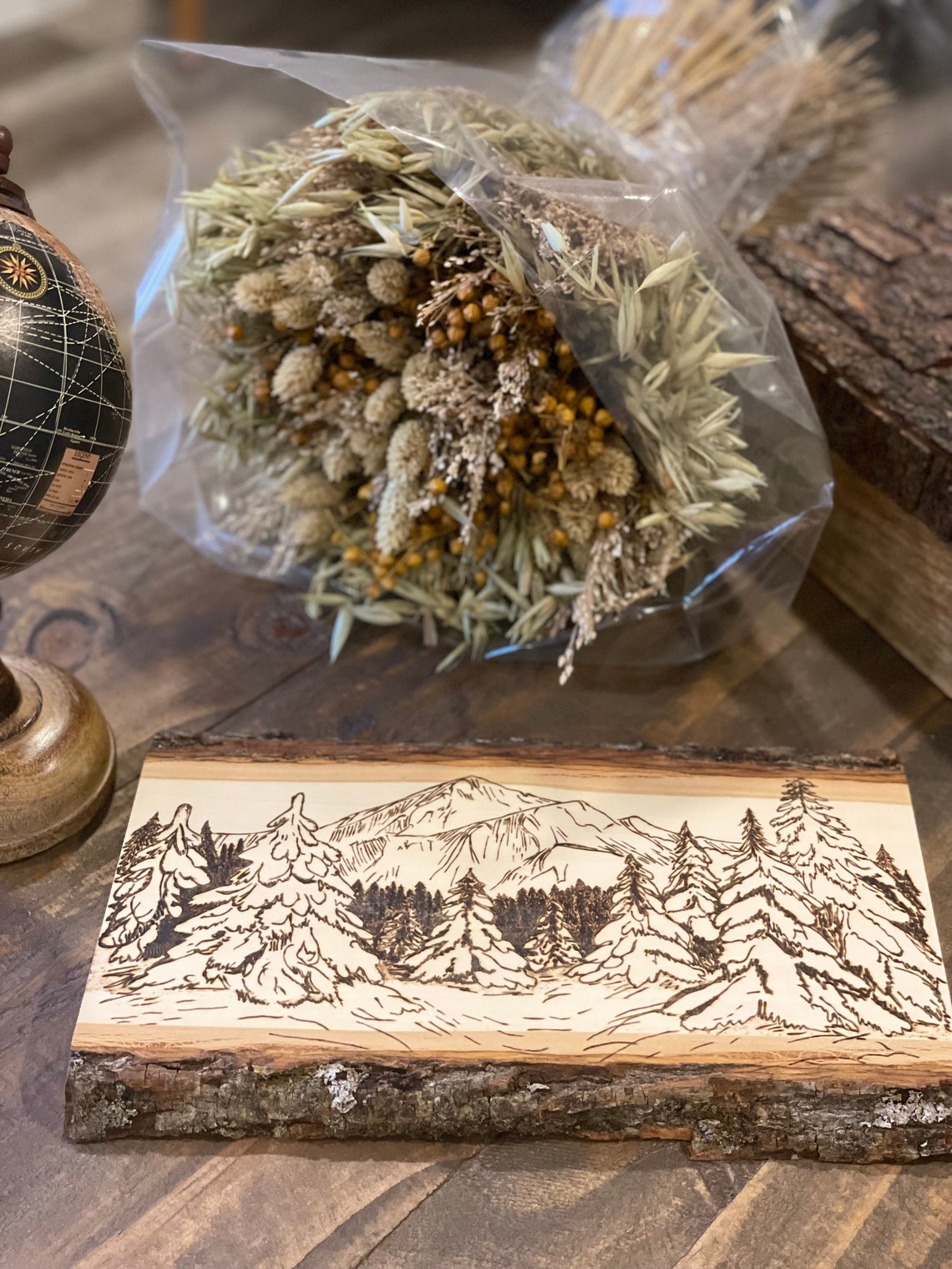 Rustic Handcrafted Wood Burning Pyrography on Solid Wood With Live Edge ...