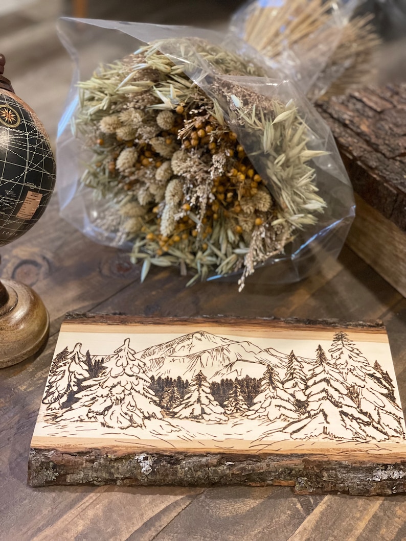 Rustic Handcrafted Wood Burning Pyrography on Solid Wood With Live Edge ...