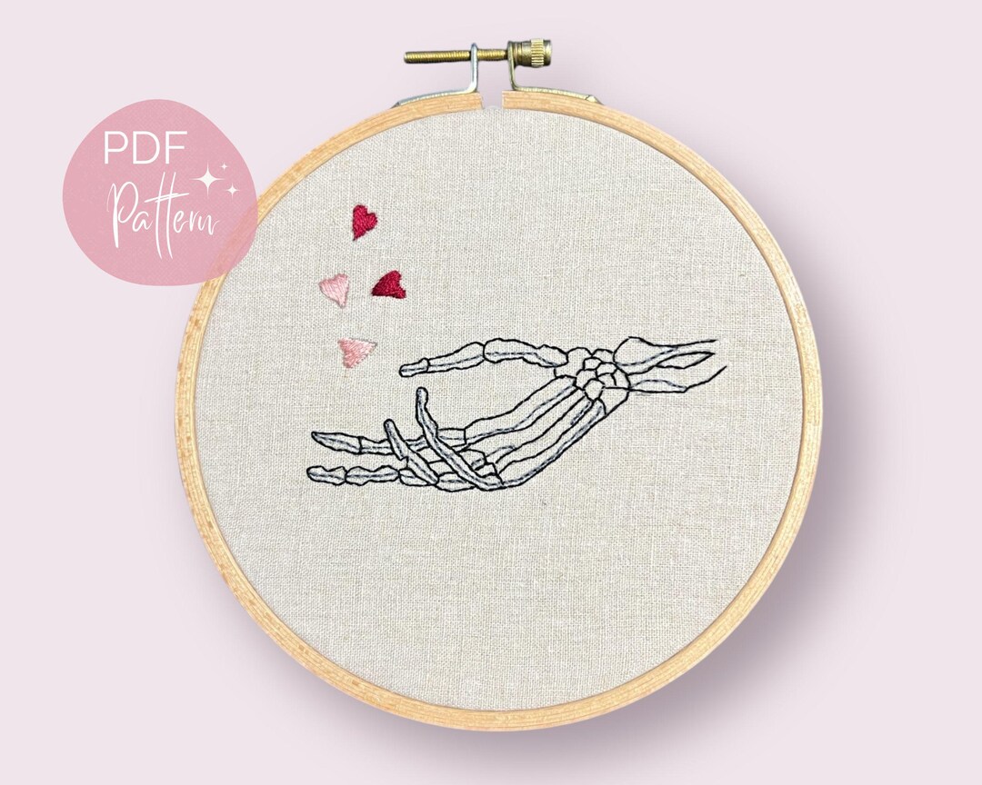 Skeleton Hand Embroidery Pattern: Hearts Design (PDF Pattern) - Etsy
