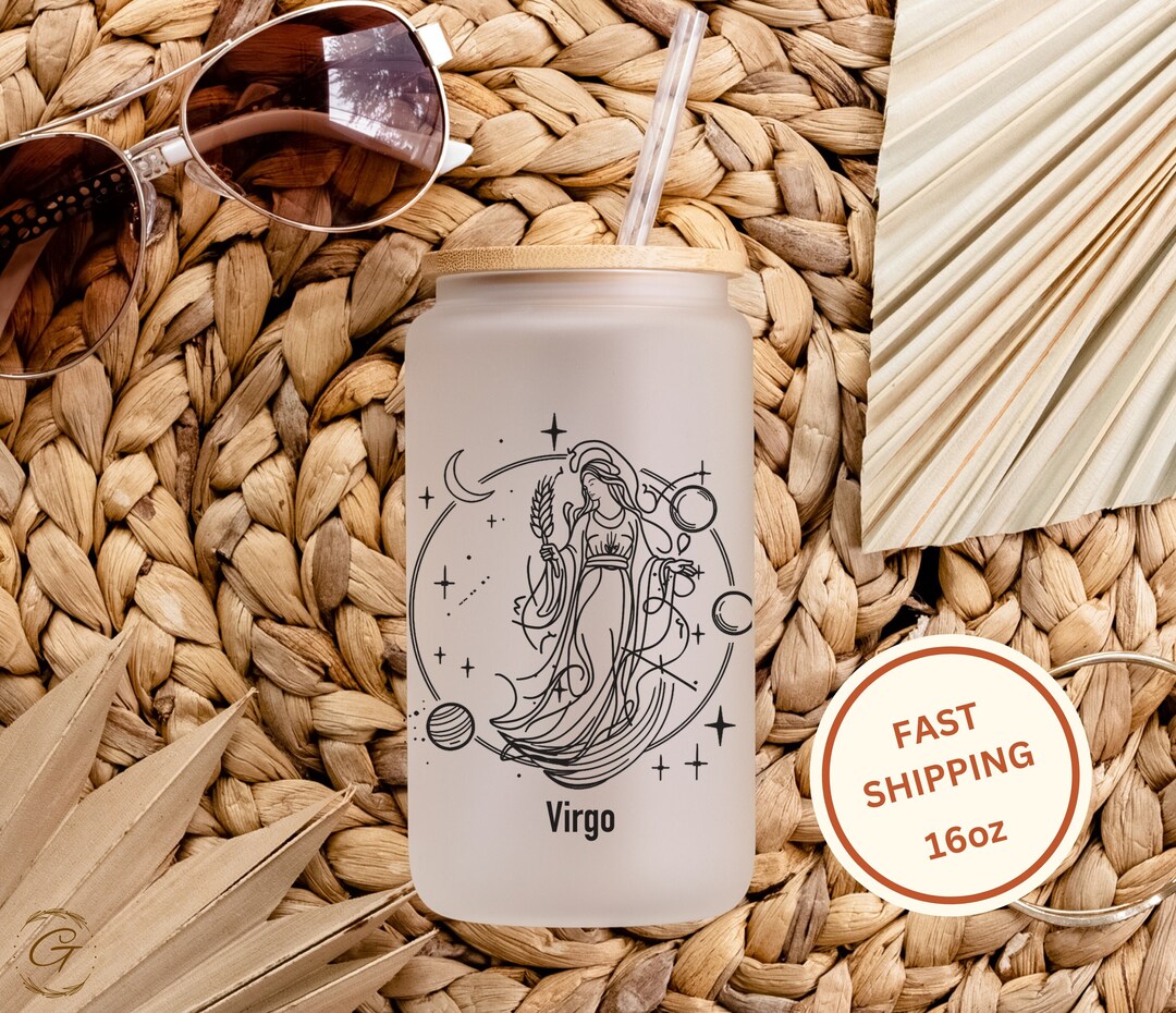 Virgo Zodiac Sign Frosted Glass Cup, Personalized Astrology Gift Coffee ...