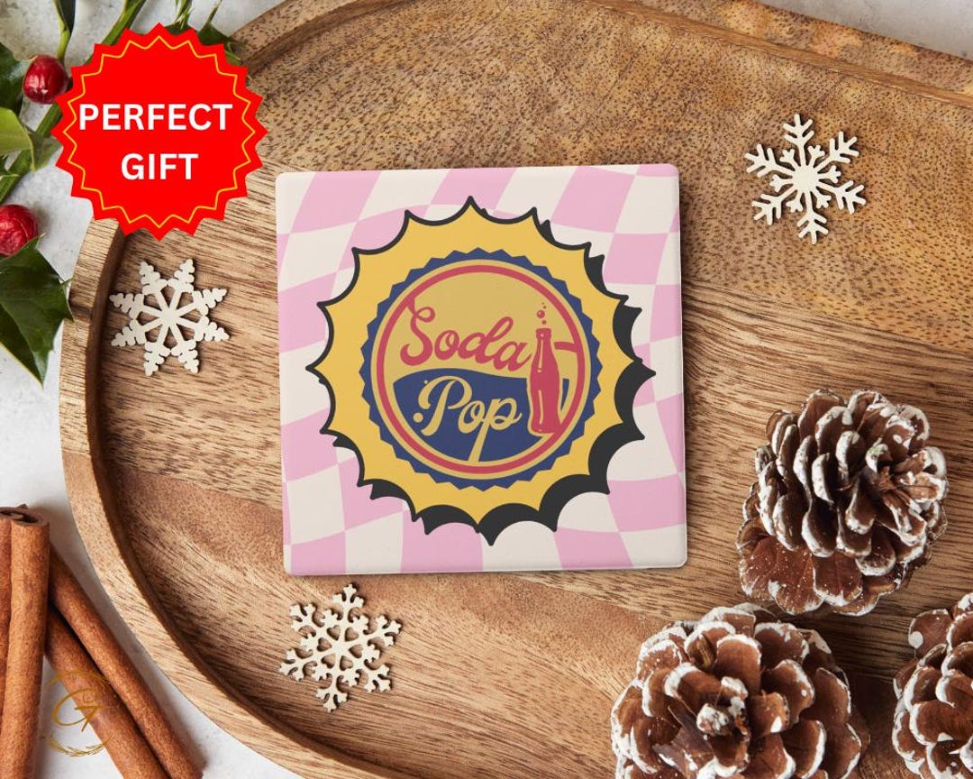 Soapstone Coaster Soda Pop Bottle Cap Design With Cork Backing Square ...