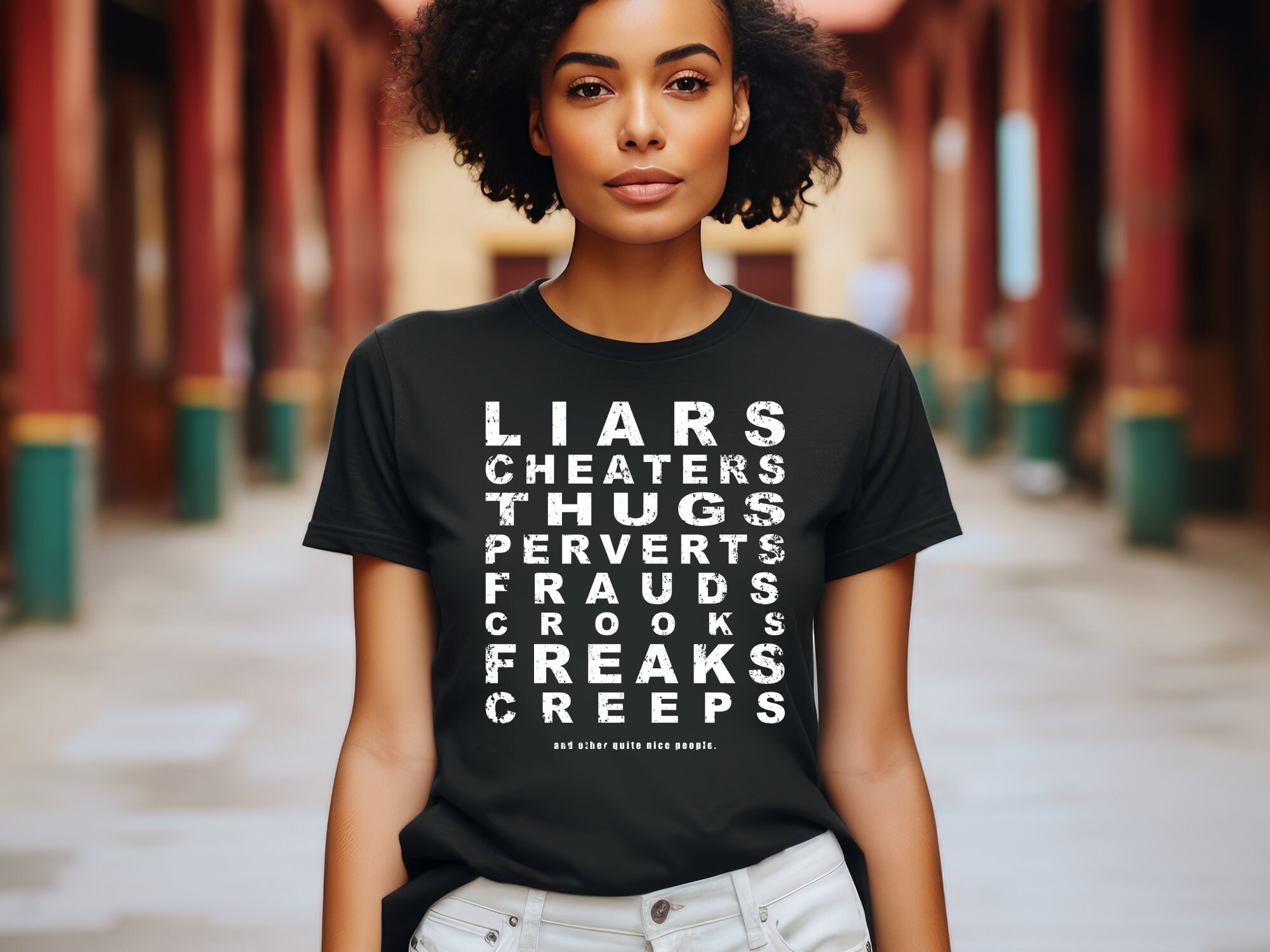 TRUMP INSPIRED Bold Quote T-shirt, Liars Cheaters Thugs Text Graphic ...