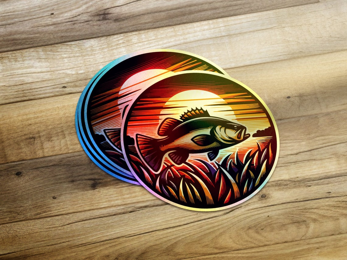 Vintage Fish Sunset Sticker, Outdoor Angler Decal, Waterproof Fishing ...