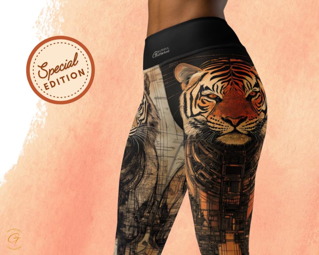 Cyber Tiger Print Leggings: High Waist Yoga Pants, Plus Size Activewear ...
