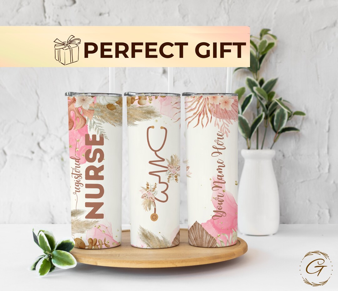RN Boho Chic Floral Personalised Nurse 20 Oz Tumbler, Nurse Week ...