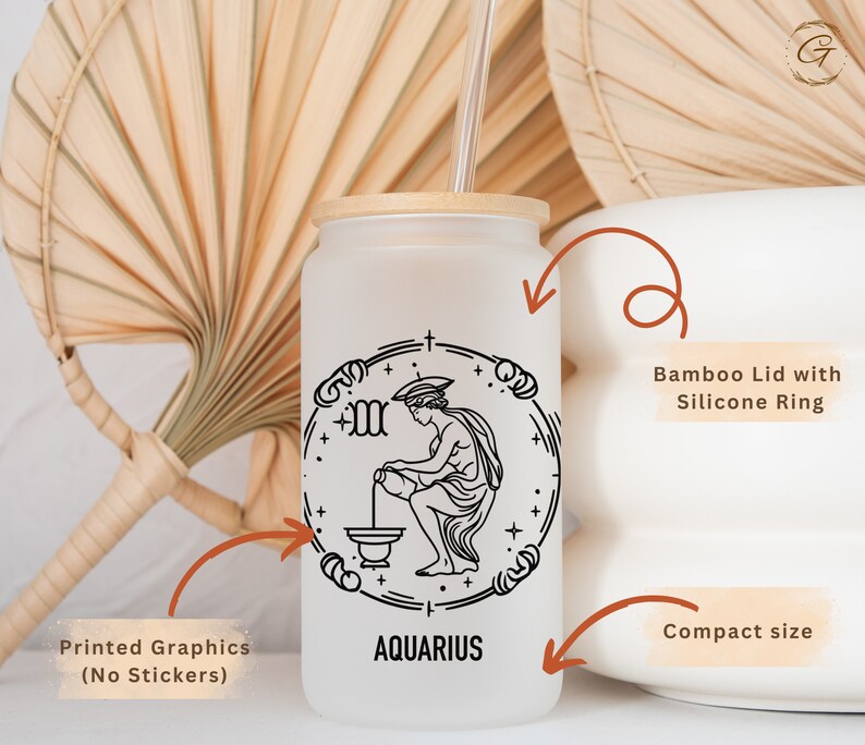Aquarius Zodiac Frosted Glass Cup: Personalized Astrology Gift - Etsy