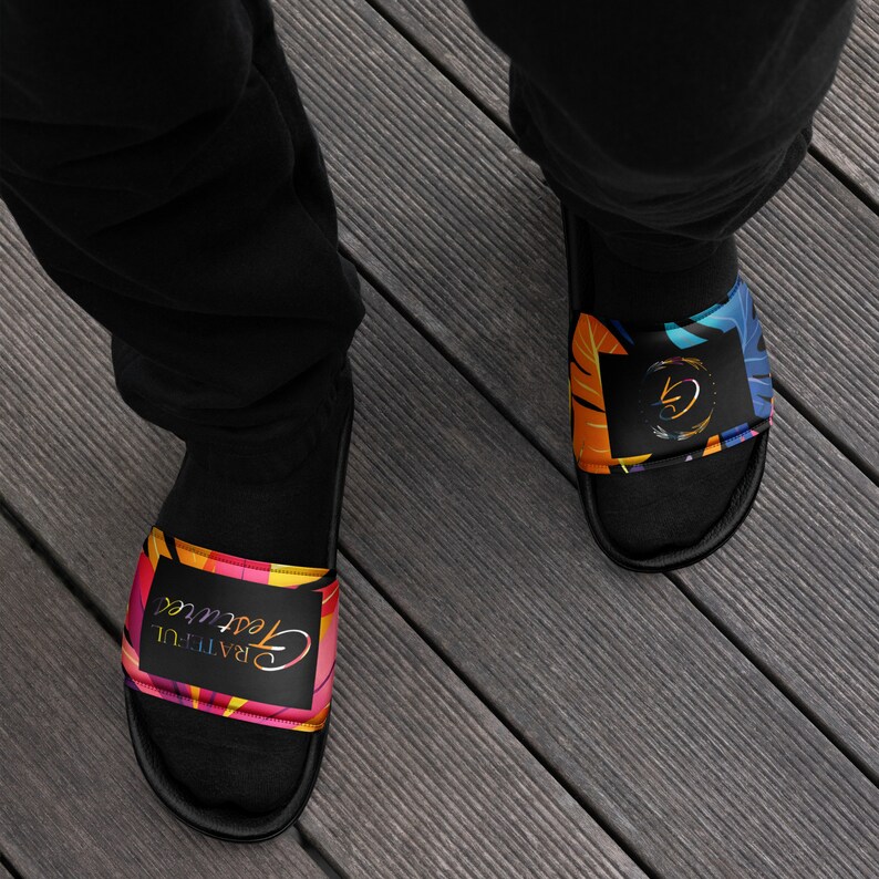 Floral Colorful Men's Slides With Vibrant Design Comfortable Everyday ...