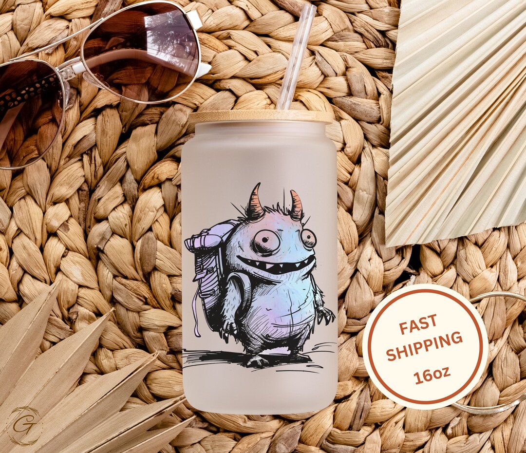 Cute Monster school Yay Frosted Glass Cup Fun Tumbler for School ...