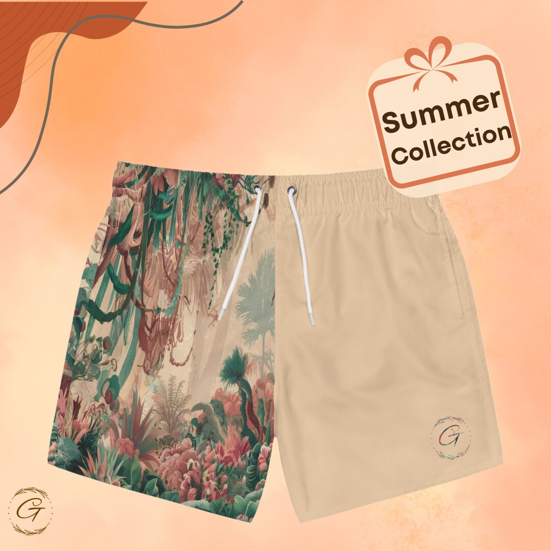 Men's Forest Design Swim Trunks,all-over Print Swimwear for Pool ...