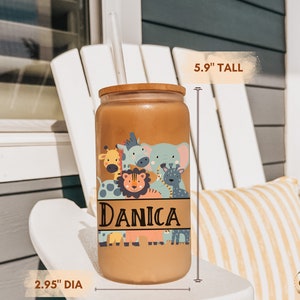 Safari Theme Personalized Frosted Glass Cup, Cute Safari Animal Design ...