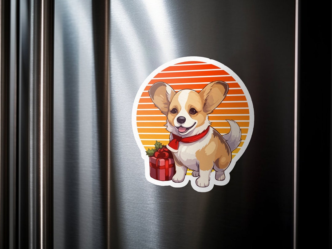 Cute Corgi Sticker/magnet, Cartoon Dog Vinyl Decal, Puppy With Present ...