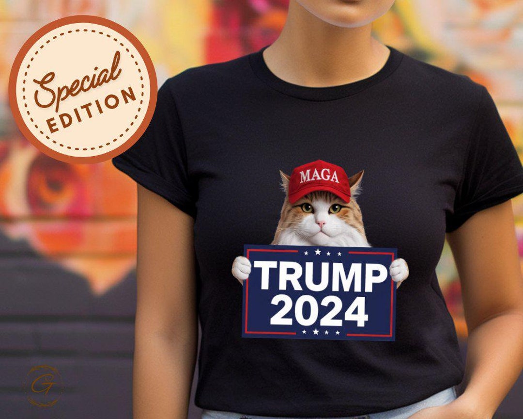 Trump 2024 Cat T-shirt, Cute Cat in Red Hat Graphic Tee, Political ...